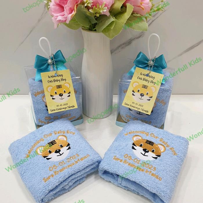 Jual souvenir handuk merah putih bordir/handuk bordir 30x70/baby one ...