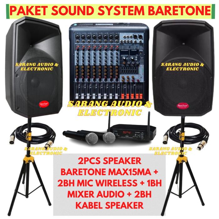 Jual Paket Speaker Aktif 15 inch Baretone 300Wx2 / Mixer 8 Channel ...