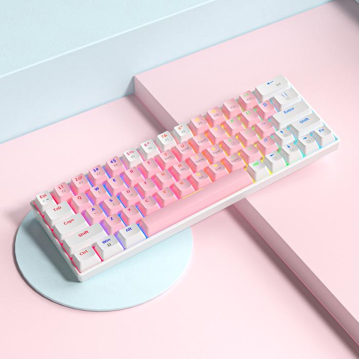 Jual Pink 63 Key Rgb Backlit Red Blue Switch Mechanical Keyboard ...