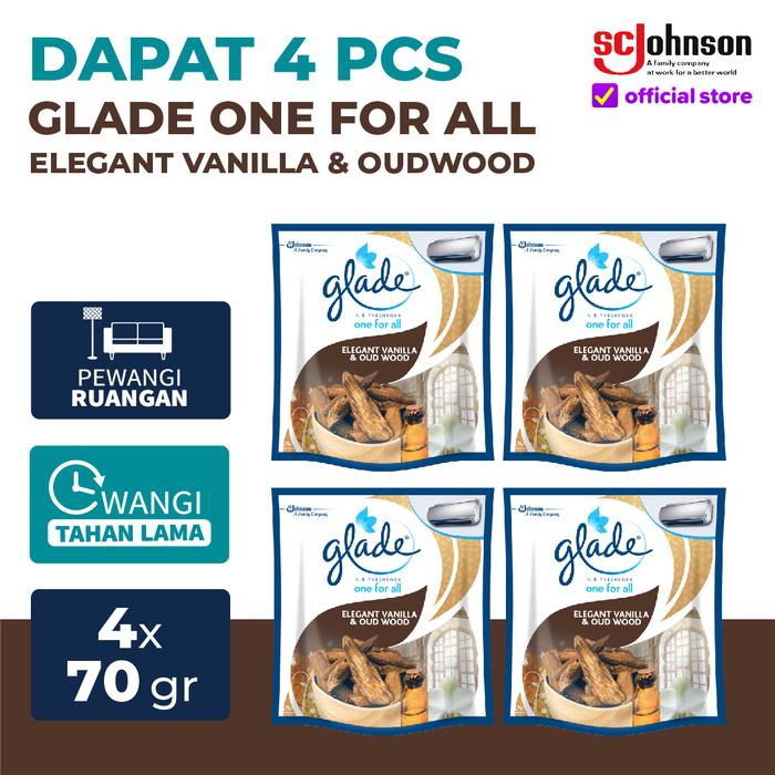 Promo [Dapat 4 pcs] Glade One-for-All Elegant Vanilla & Oud Wood 70gr ...
