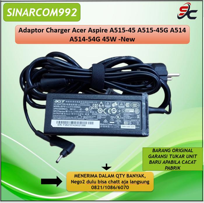 Jual Adaptor Charger Acer Aspire A515-45 A515-45G A514 A514-54G 45W NEW ORI - Jakarta Pusat ...
