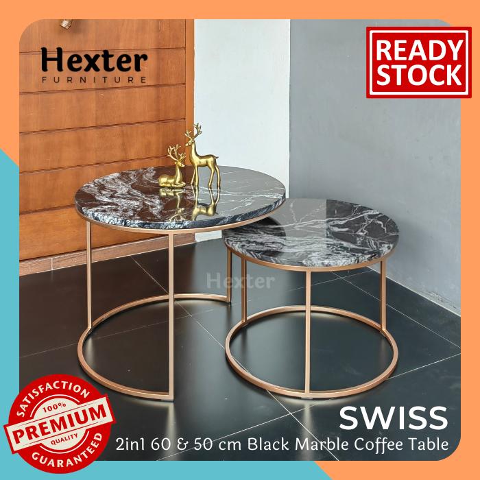 Jual SWISS - Meja Tamu Marmer Black Marble Round Coffee Table 60 50 cm ...