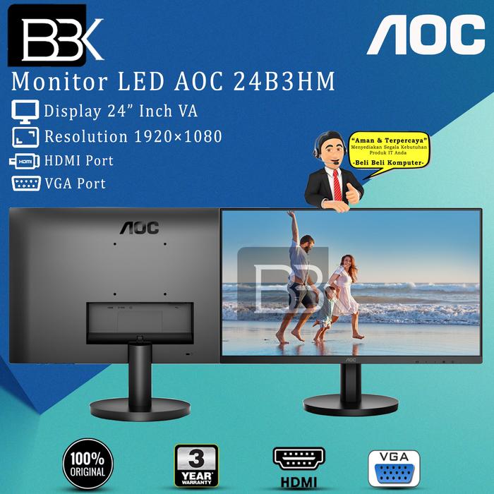 Jual Monitor LED AOC 24B3HM 24" FHD 75Hz sRGB 100% HDMI VGA 3Yr ...