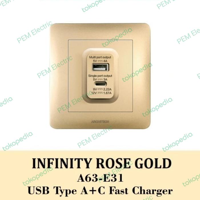 Jual Architech Infinity A63-E31 Stopkontak USB A+C Fast Charging Gold ...