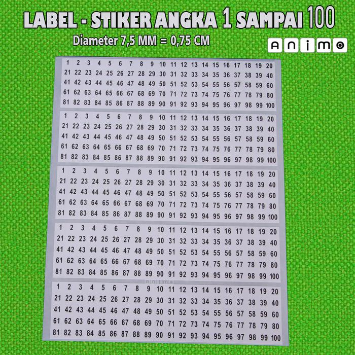 Jual LABEL / STIKER ANGKA WARNA - STICKER NUMBERING 1 SD 100 - Putih ...