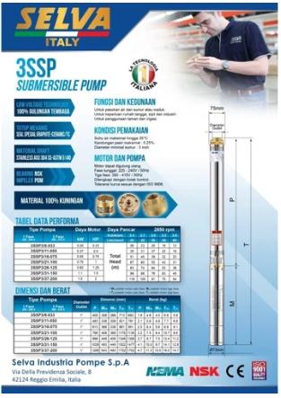 Jual Pompa Satelit 3 Inch 2HP 220V 3SSP3/37-200 Submersible Pump Selva ...
