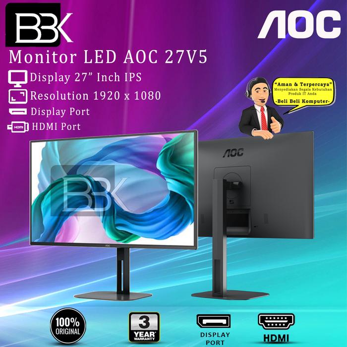 Jual Monitor LED AOC 27V5 27" FHD 75Hz sRGB 101% HDMI DP 3Yr - Jakarta Pusat - Beli Beli ...