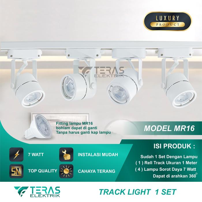 Jual Paket Lampu Sorot 1 set isi 4 + Rel 1M LED Track Light Rel Spotlight - Body Putih, 10W ...