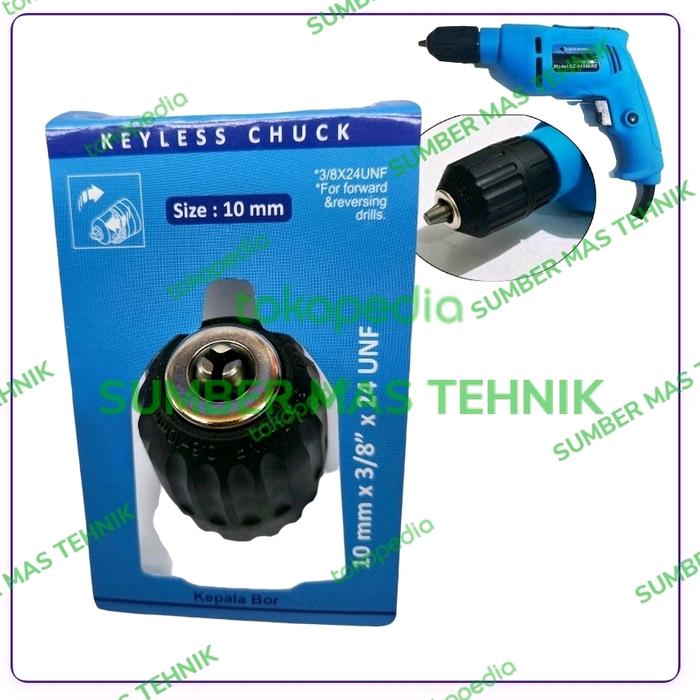 Jual KEPALA BOR 10MM KEYLESS CHUCK BOR TANGAN TIDAK PAKAI KUNCI CATOK ...