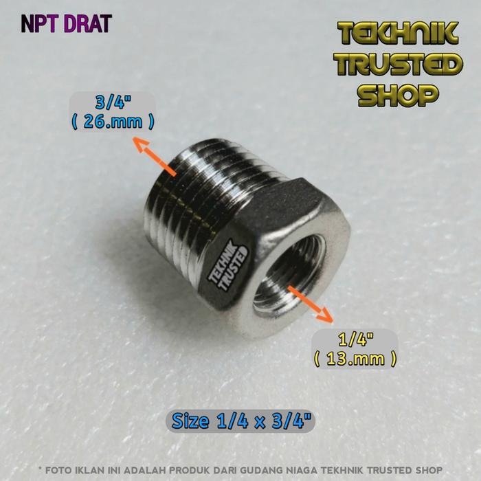 Jual Vlock ring nepel drat NPT Female 1/4 x 3/4" Male bushing verlop SS ...