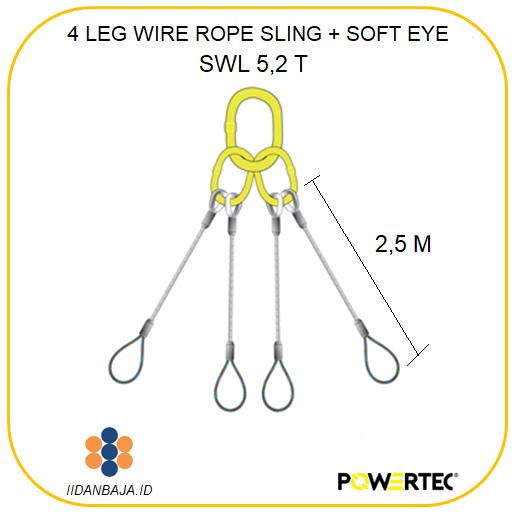 Jual 4 LEG WIRE ROPE SLING + SOFT EYE 30 CM. SWL 5,2 T X 2,5 M POWERTEC ...