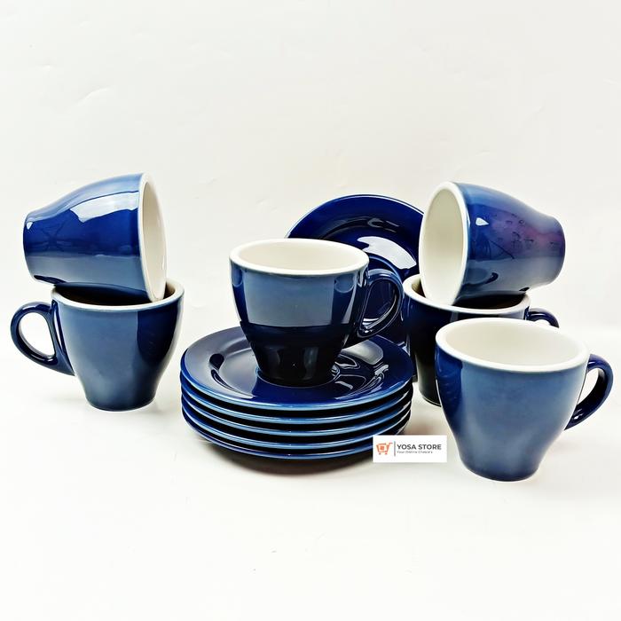 Jual Cangkir Keramik Kopi Latte Model FARVE Besar Biru Tua- 12 Pc - Kab ...