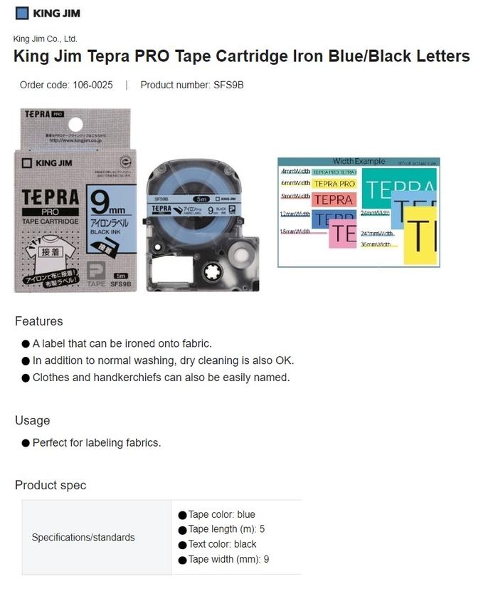 Jual Tape Cartridge for Tepra Blue Tape Black Letter 9mm KING JIM SFS9B - Kab. Bekasi - Adara ...