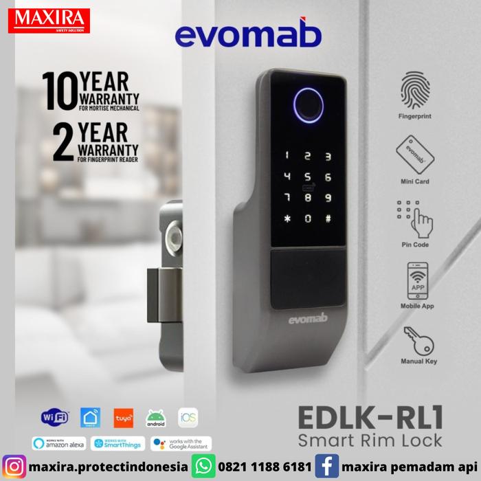 Jual evomab Kunci Pintu Digital Fingerprint Smart Door Rim Lock EDLK ...