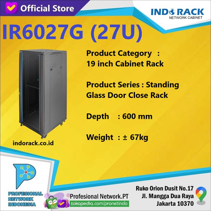 Promo RAK SERVER INDORACK CLOSE RACK IR6027G 27U 600MM 19 INCH GLASS ...