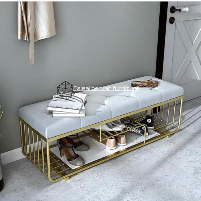 Jual Bench sofa rak sepatu besi gold , sofa bangku modern rak sepatu ...