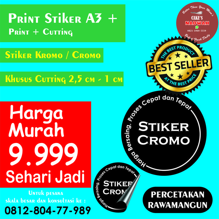 Jual Print Stiker Kromo/cromo A3+ Sehari Jadi (Print + Cut) Ukuran min ...