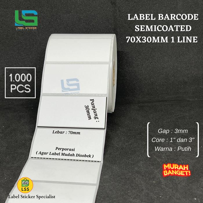 Jual LABEL BARCODE SEMICOATED 70x30 mm STIKER LABEL 70x30 mm 1000 PCS ...