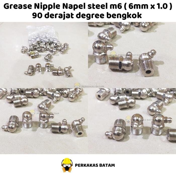 Jual Grease Nipple Napel steel m6 6mm x 1 90 derajat degree bengkok m 6 ...