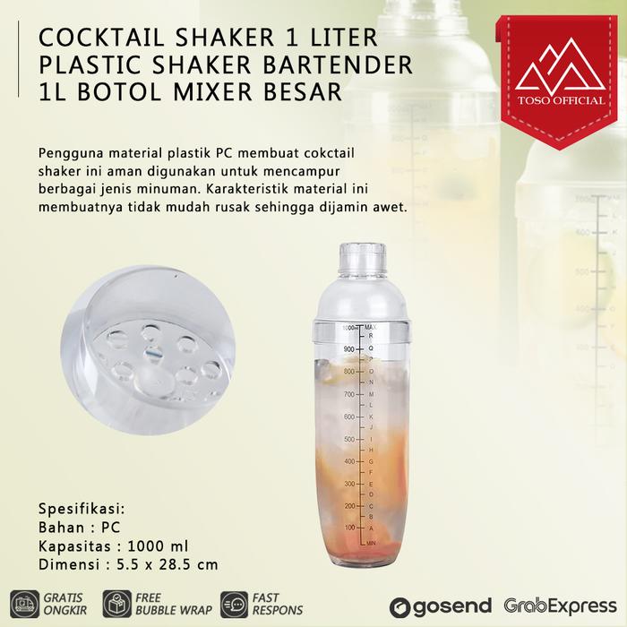 Jual COCKTAIL SHAKER 1 LITER PLASTIK SHAKER BARTENDER 1L BOTOL MIXER ...