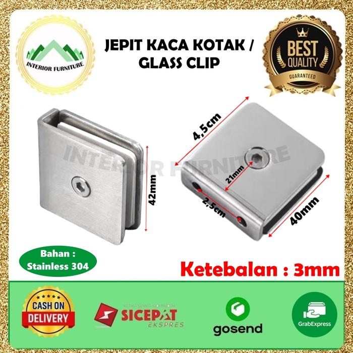 Promo JEPIT KACA PENJEPIT KACA KOTAK GLASS CLIP STAINLESS SS 304 ...