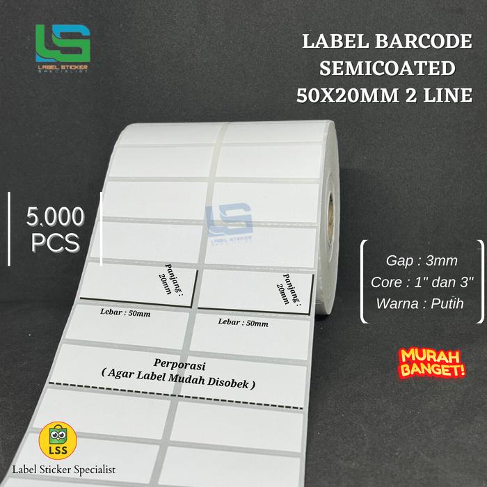 Jual LABEL BARCODE 50x20 mm SEMICOATED STIKER LABEL 50x20mm ...