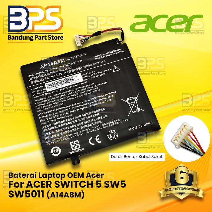 Jual Baterai OEM Laptop Acer SWITCH 5 SW5 SW5011 AP14A8M 3.7V 5600mAh ...