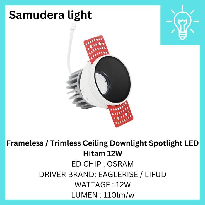 Jual Frameless / Trimless Ceiling Downlight Spotlight LED Hitam 12W ...