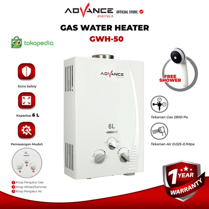 Promo Water Heater Advance GWH50 Gas Pemanas Air Kamar Mandi Gas Cicil 0% 3x - Jakarta Utara ...