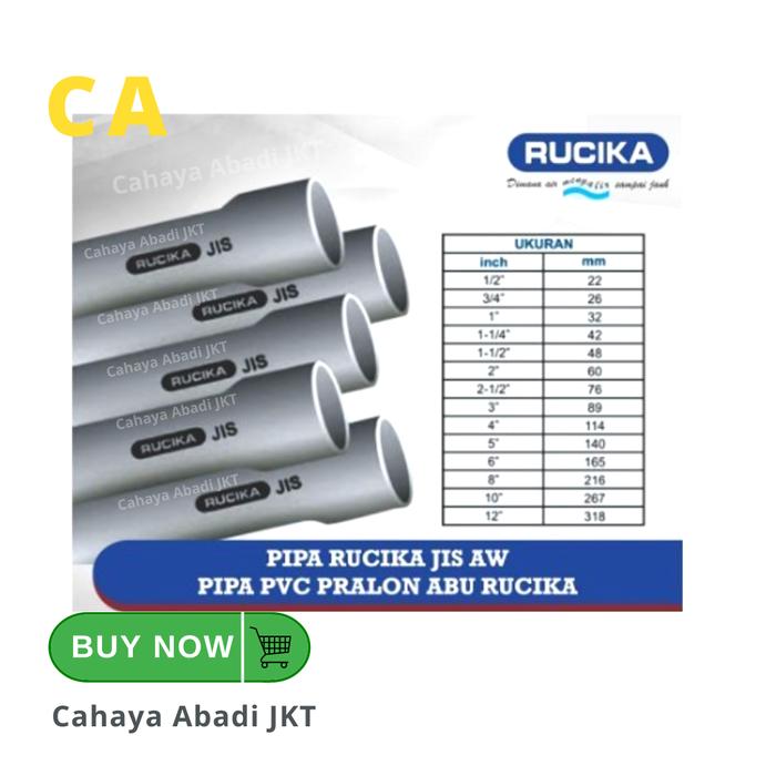 Jual PIPA PVC RUCIKA JIS ABU 11/4 - 12" AW VP - Jakarta Pusat - CAHAYA ...