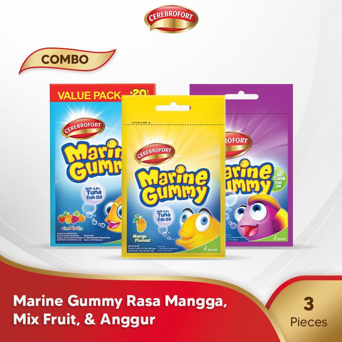 Jual 3 Cerebrofort Marine Gummy Rasa Mix Fruits Grape and Mango ...