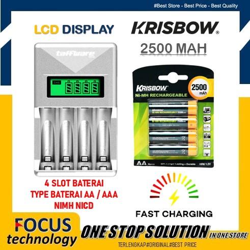 Jual Krisbow Baterai Rechargeable Size Aa 2500 Mah 4 Pcs + Quick ...