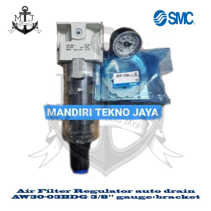 Jual Air Filter Regulator auto drain smc AW30-03BDG 3/8" gauge+bracket ...