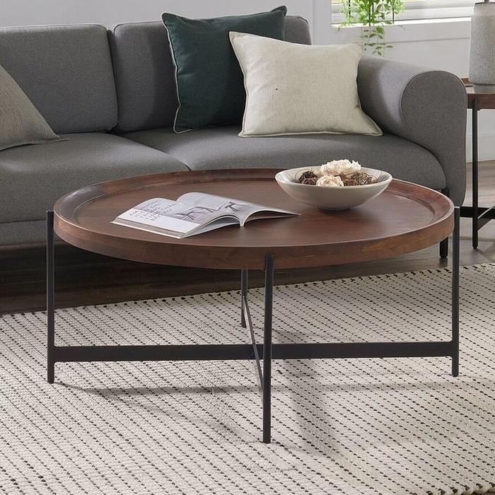 Jual coffee table bulat kayu jati - meja tamu frame besi beton - Kab ...