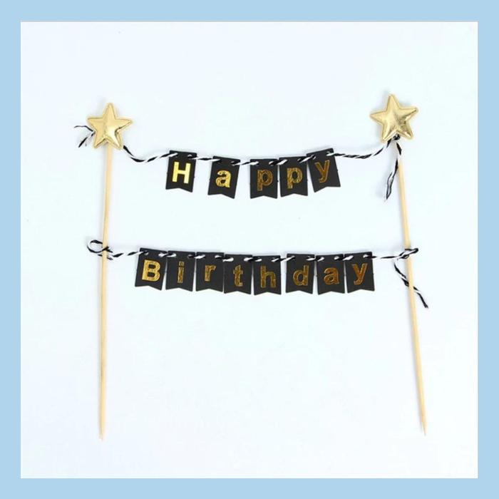 Jual Cake Topper Happy Birthday Banner - Hitam - Kota Bandung - Party ...