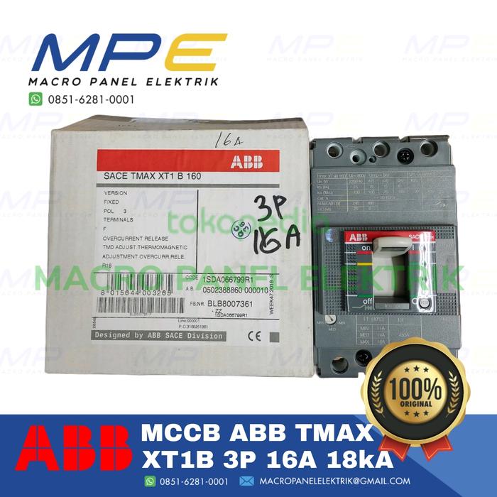 Jual MCCB ABB SACE TMAX XT1B 3P 16A 18kA / Breaker ABB XT1B 3P 16A Original - Jakarta Pusat ...