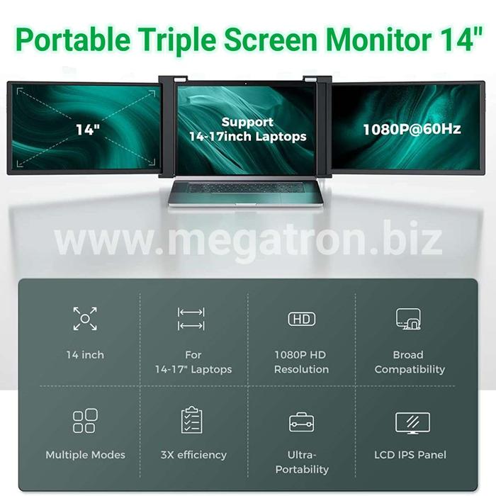 Jual Portable Triple Screen Monitor 14 inch (cocok utk laptop 14" - 17 ...
