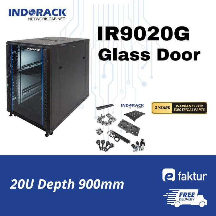 Jual Close Rack Indorack IR9020G 20U Depth 900mm Glass Door - Jakarta ...