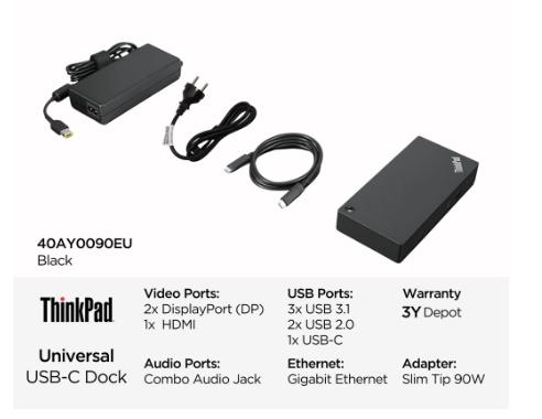 Jual Lenovo ThinkPad Universal USB-C Dock 40AY0090EU Docking DP HDMI ...