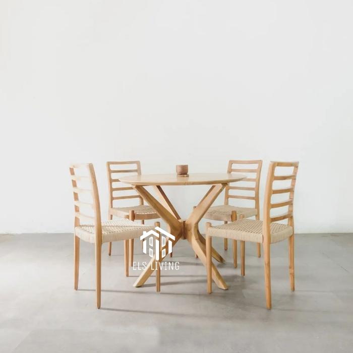 Jual round table kayu jati set meja kursi makan minimalis kayu jati ...