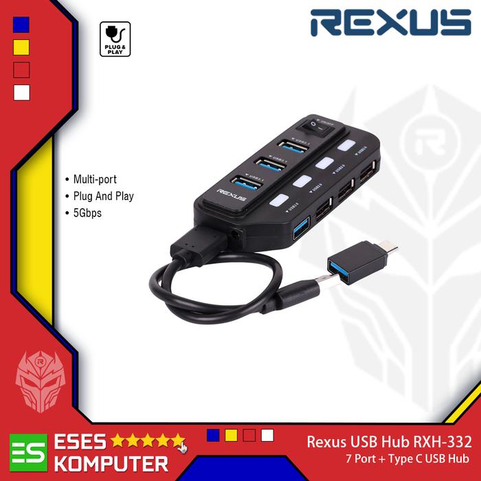 Jual USB Hub Rexus RXH-332 H332 V.3.0 V.2.0 7 Port + Type C - Kota ...