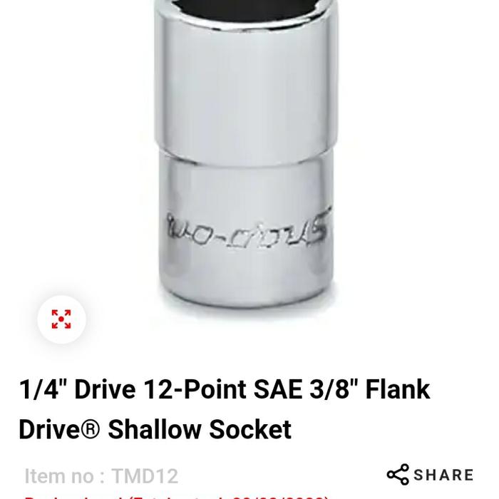 Jual 1/4" Drive 12-Point SAE 3/8" Flank Drive® Shallow Snap On TMD12 ...