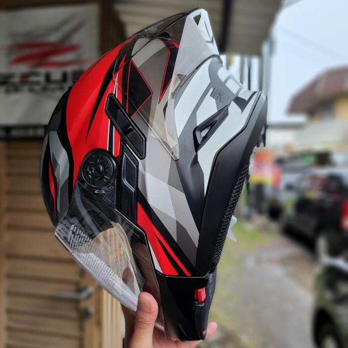 Jual ZEUS ZS 613C MATTBLACK AJ15 WHITE RED MODULAR CROSSOVER DOUBLE ...