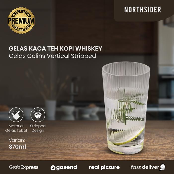 Promo Gelas kaca teh kopi minuman whiskey colins aesthetic vertical stripped - 370ML - Kota ...