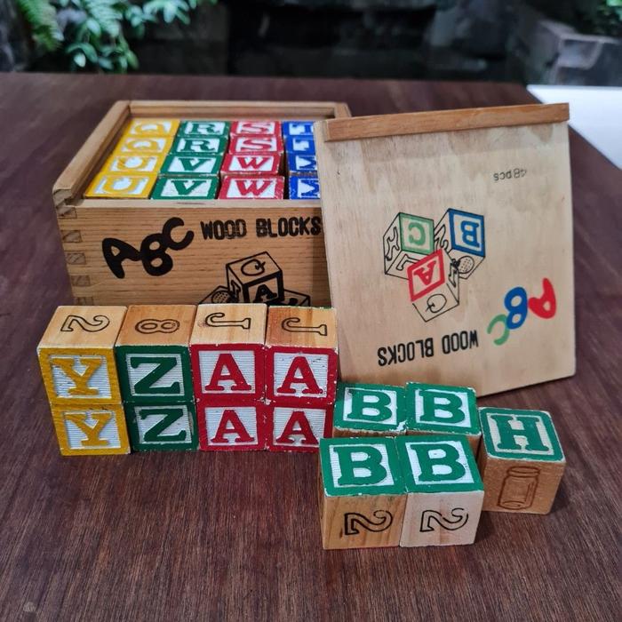 Jual ABC WOOD BLOCKS mainan montessori anak stack belajar sensory huruf ...