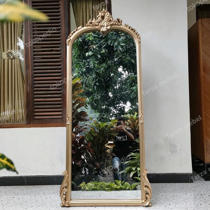 Jual cermin berdiri / cermin full body / cermin standing ukir - gold ...