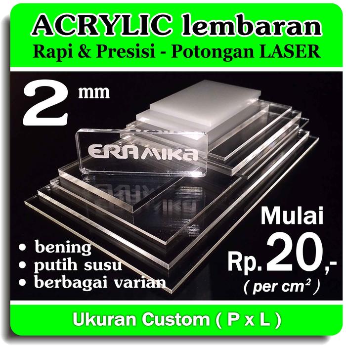 Jual Acrylic/Akrilik Lembaran Potongon Laser - Custom Persegi - 2 mm - Bening, Cast (HQ) - Kab ...