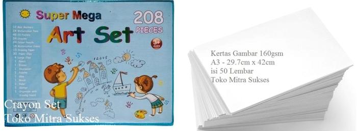 Jual Paket Crayon Set 208 Pcs dan Kertas Gambar A3 - Biru - Jakarta ...