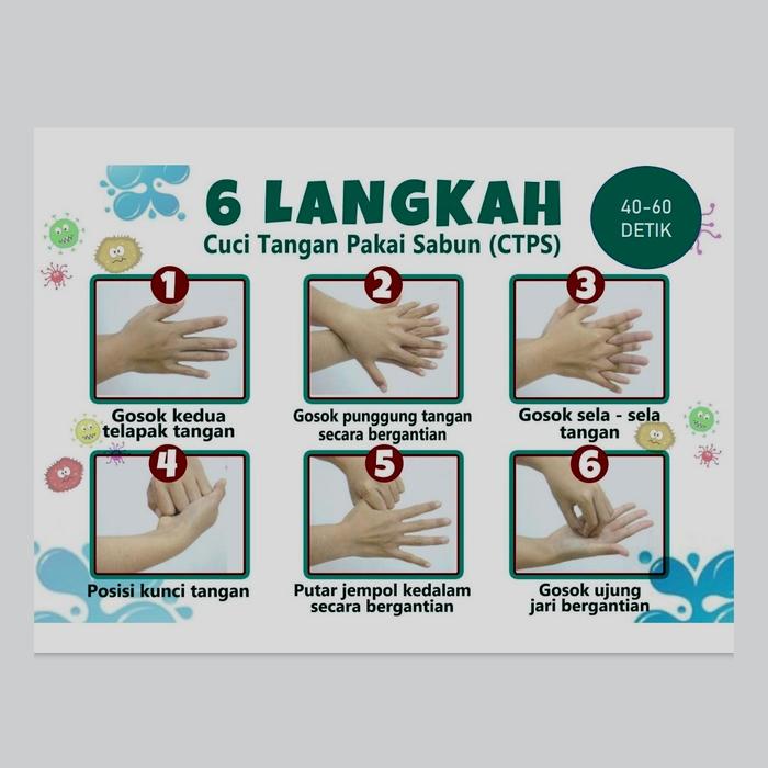 Jual stiker vinil sign 15x20 CARA 6 Langkah CUCI TANGAN PAKAI SABUN ...