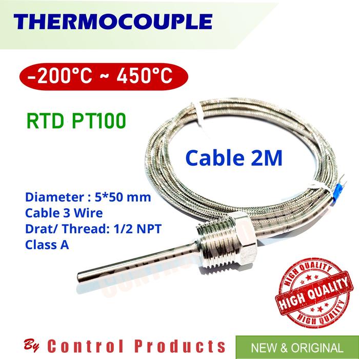 Jual RTD PT100 Temperature Sensor Suhu 2M Stick 50mm -200 to 450oC 1 ...